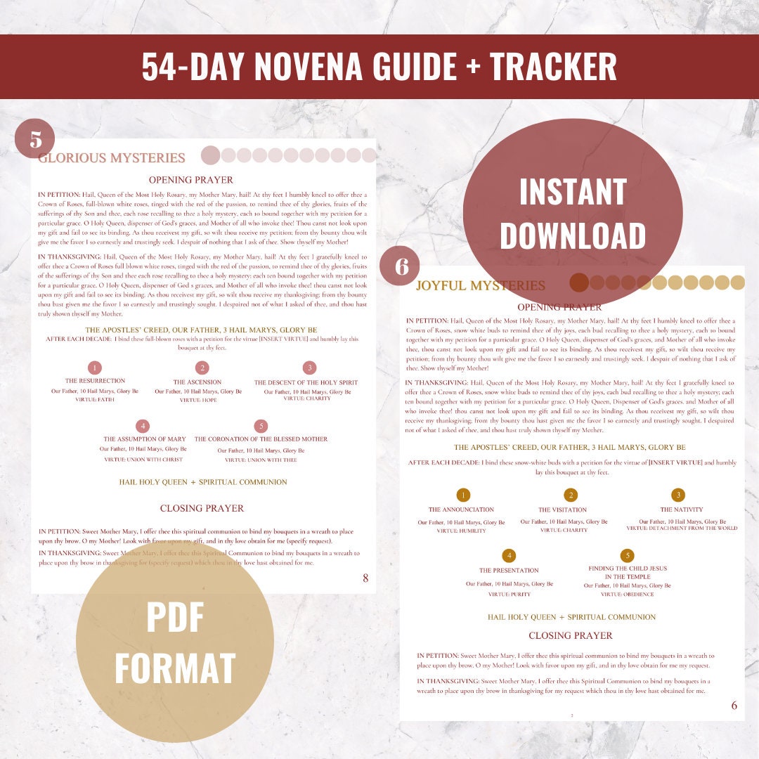 8-page 54 Day Rosary Novena • PRINTABLE Prayer Guide and Tracker (PDF ...