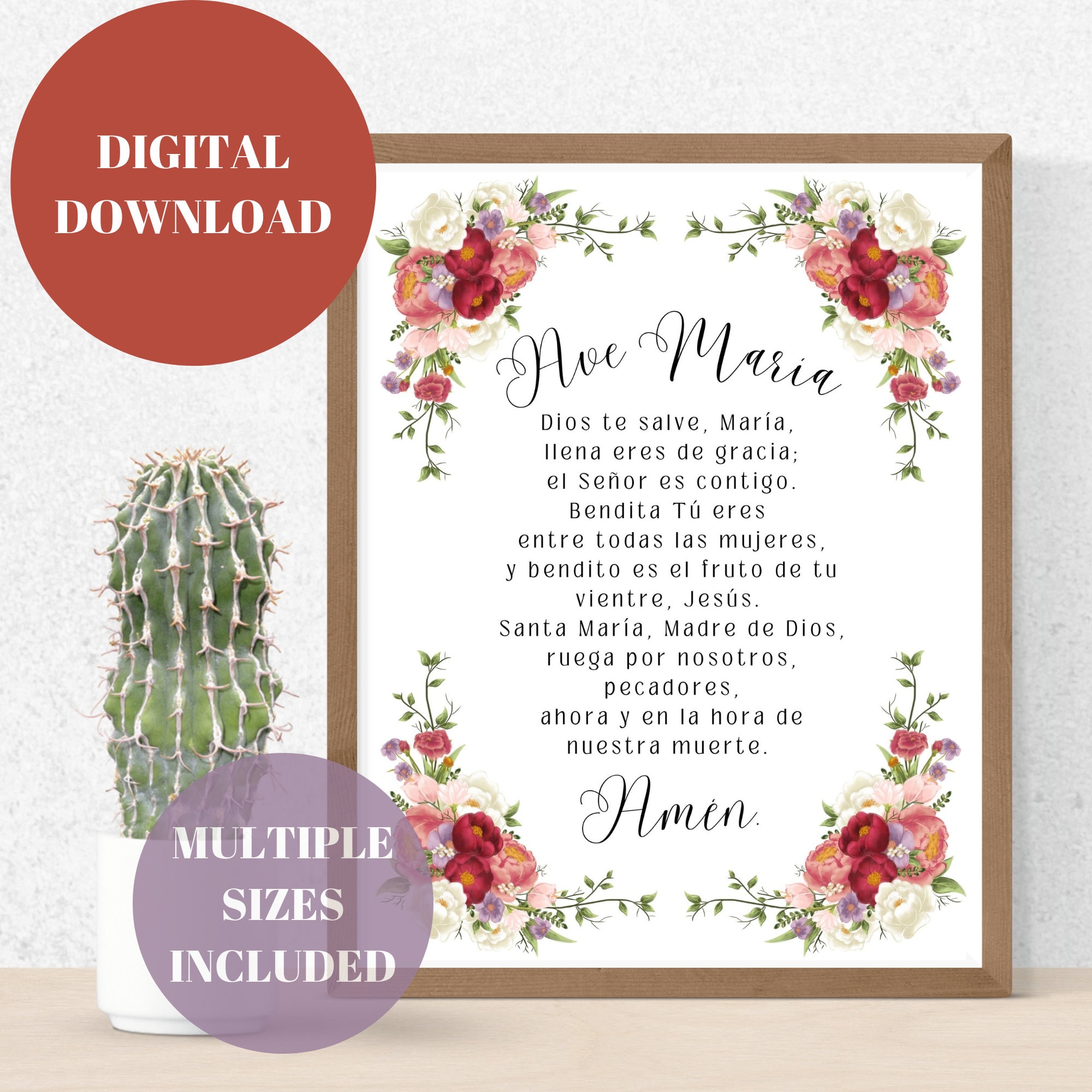 Ave Maria Prayer Card, SPANISH Hail Mary Prayer, Catholic Prayer ...