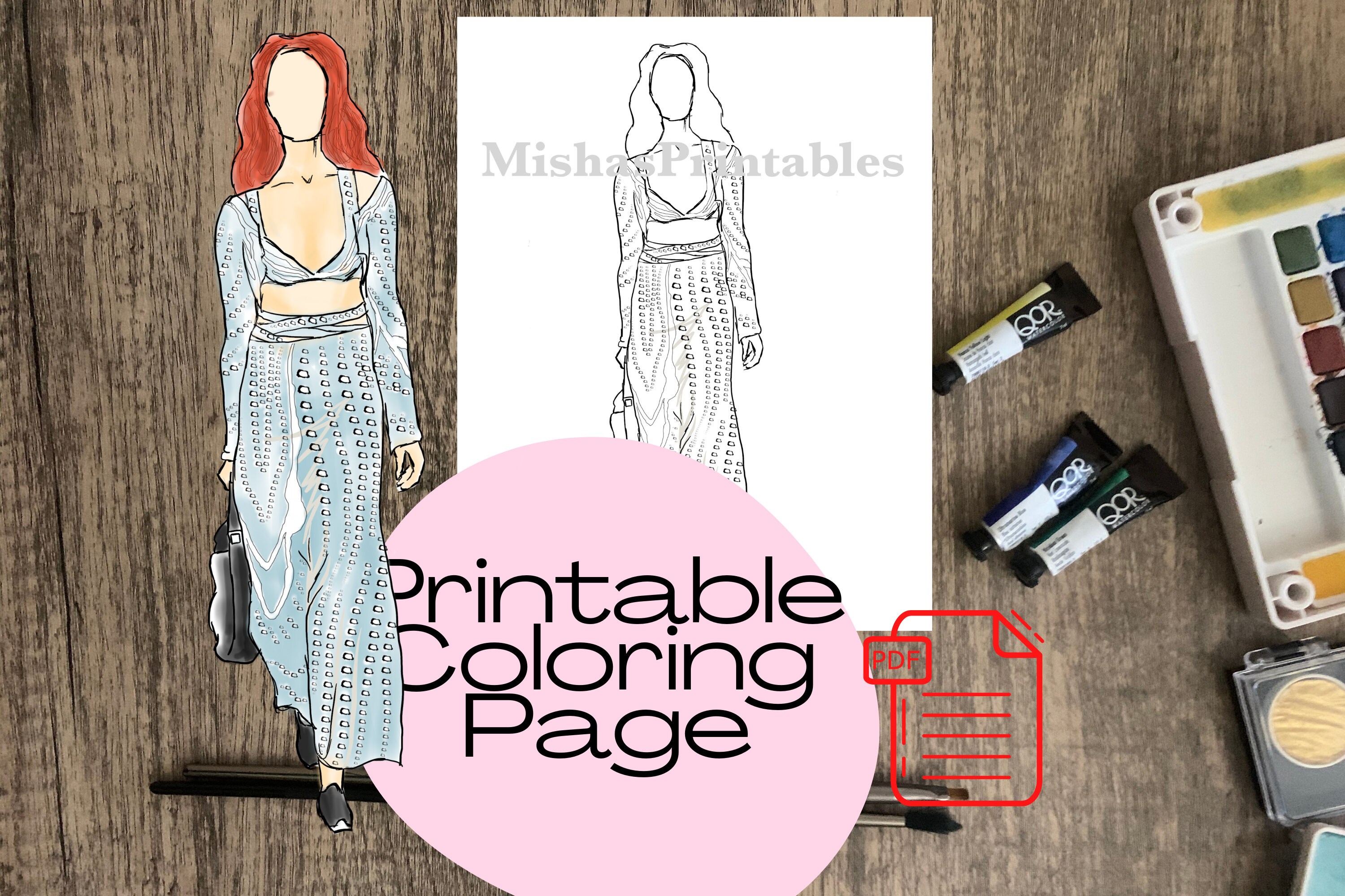 Fashion Coloring Page | Dress up | for Kids and Adults | Fashion Art ...