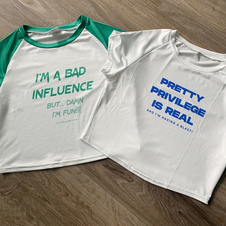 I'm A Bad Influence but Damn I'm Fun Baby Crop Raglan Tee Inspired Y2K ...