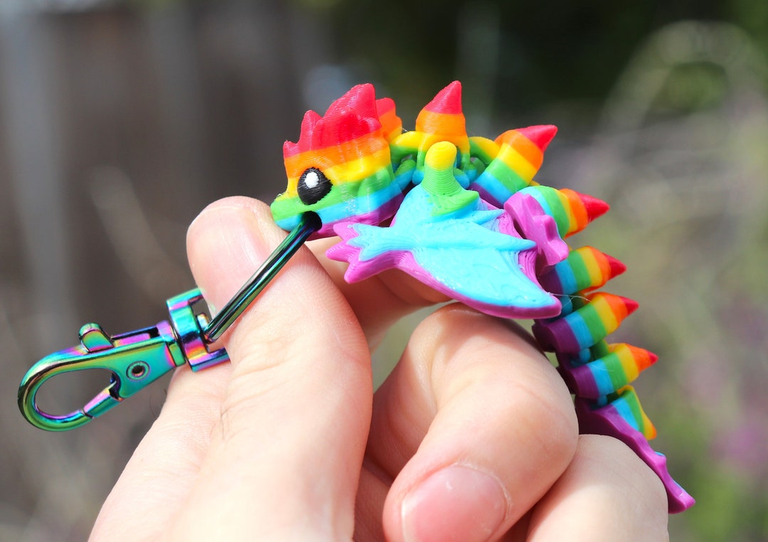 Rainbow Dragon Keychain 3D Printed, Full Color Fun Gift Key Buddies ...