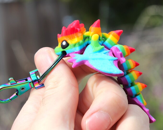 Rainbow Dragon Keychain 3D Printed, Full Color Fun Gift Key Buddies ...