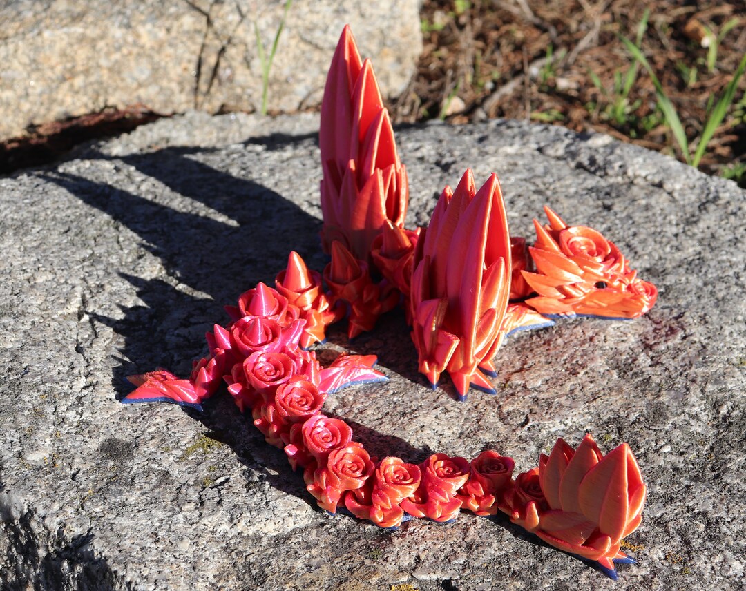 Large Winged Rose Dragon, Unique Colors, Articulated Fidget Toy, Unique ...