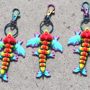 Rainbow Dragon Keychain 3D Printed, Full Color Fun Gift Key Buddies Unique Item Articulated ...