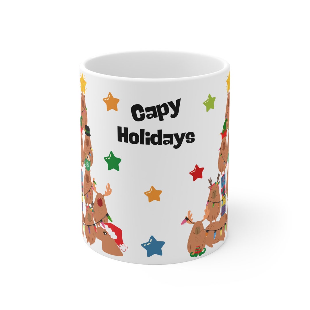 Capy Holidays Capybara Mug Adorable Christmas Capybaras Tree With Stars ...