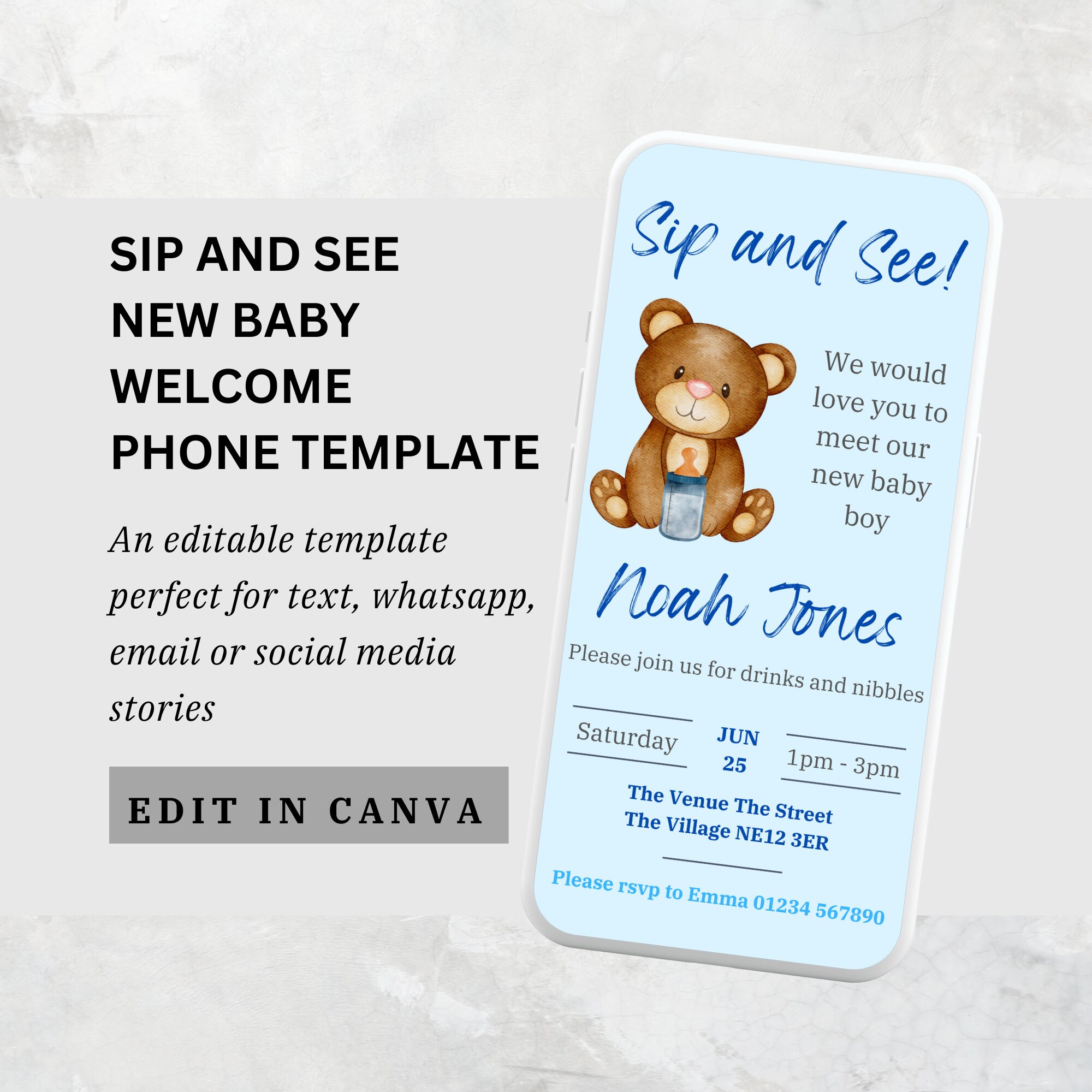 Self Edit Sip and See Invitation, Welcome Baby Invitation Template, New ...