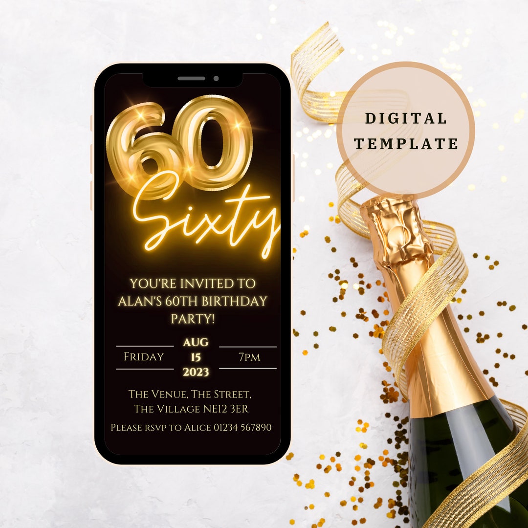 60th Birthday Invitation Sixty Birthday Invitation Self Edit Etsy