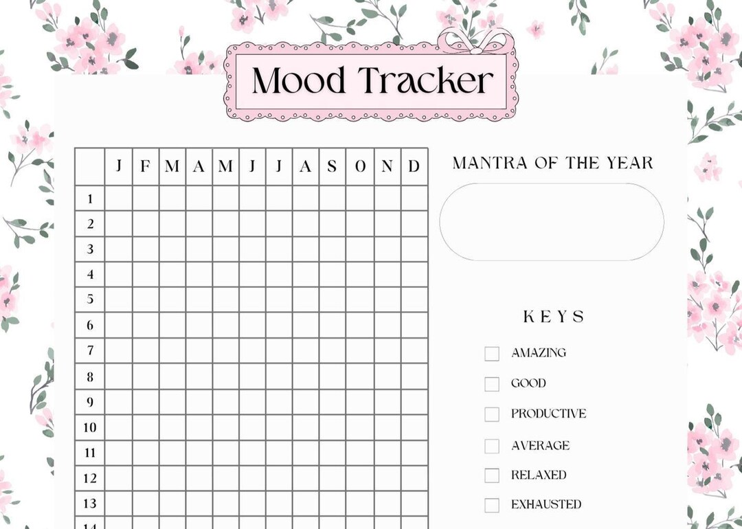 A5 Mood Tracker With Pink Flowers - Etsy