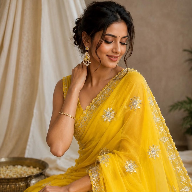 Yellow Chiffon Sarees - Etsy