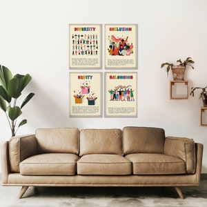 DEIB Poster Set Retro Diversity Equity Inclusion Bulletin Board ...