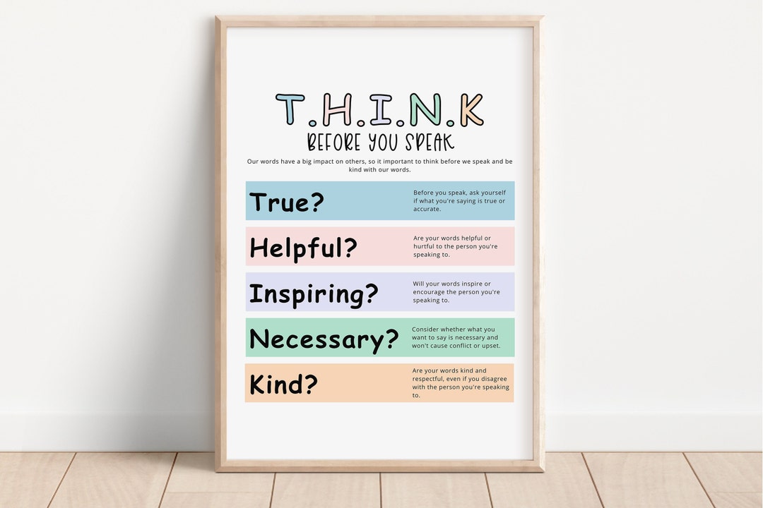THINK Poster Think Before You Speak Poster Classroom Poster - Etsy