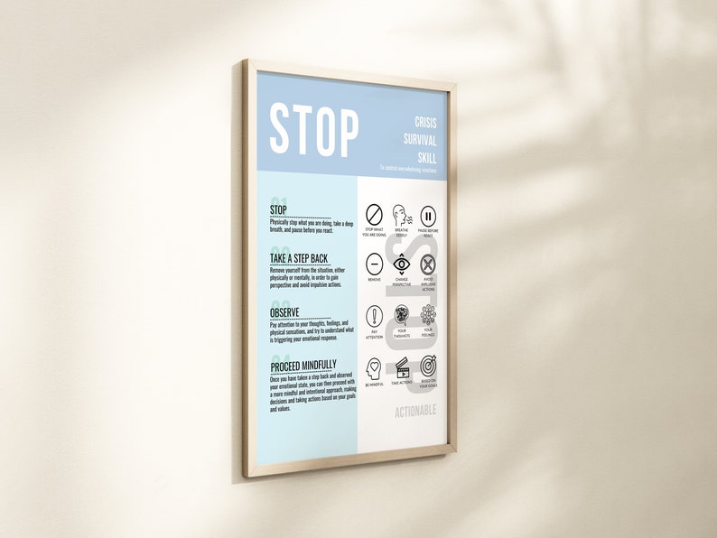 STOP DBT Poster, Crisis Survival Skill, DBT Skill Poster, Mental Health ...