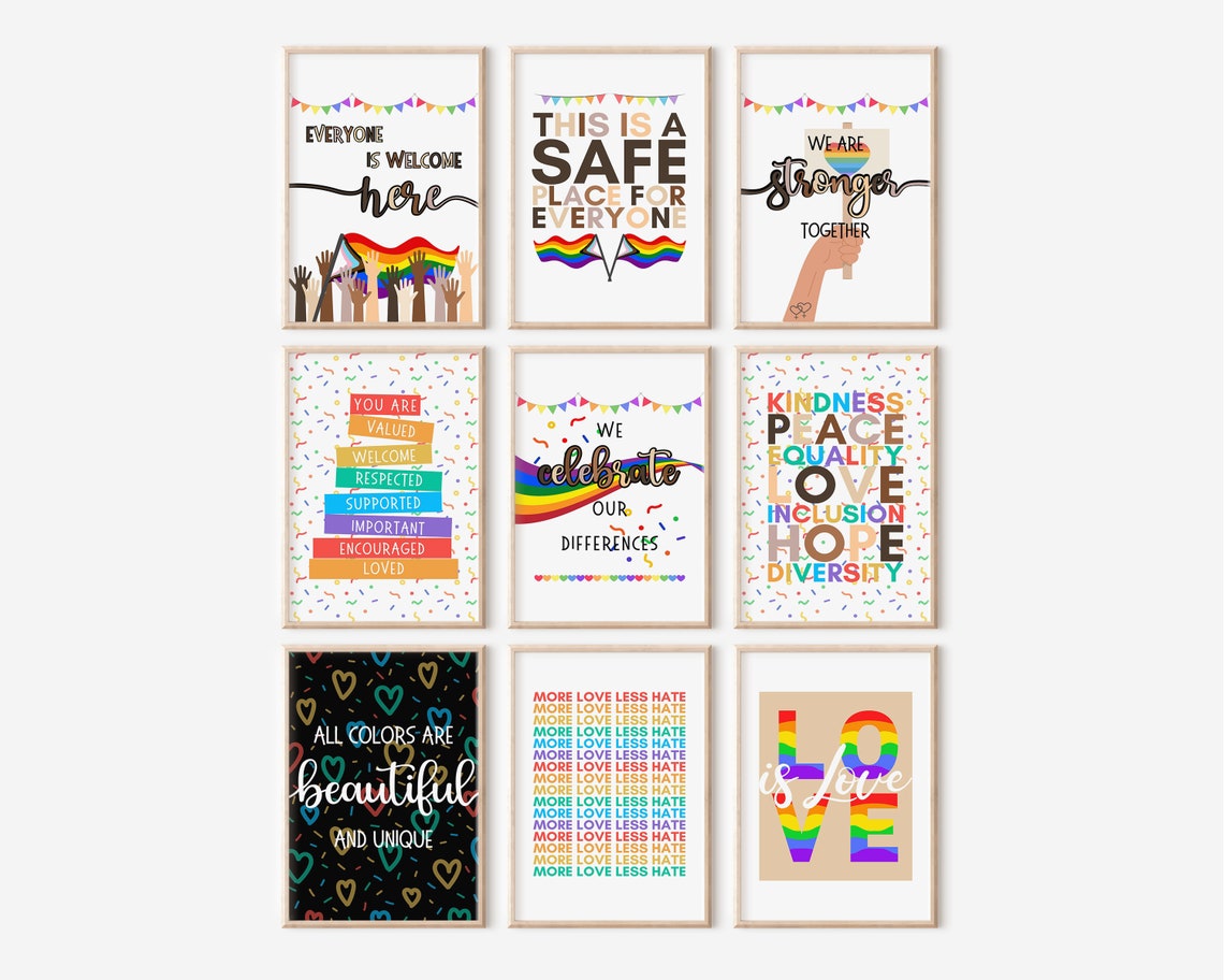 18 LGBTQ Prints, Diversity and Inclusion Posters, Safe Space Sign ...