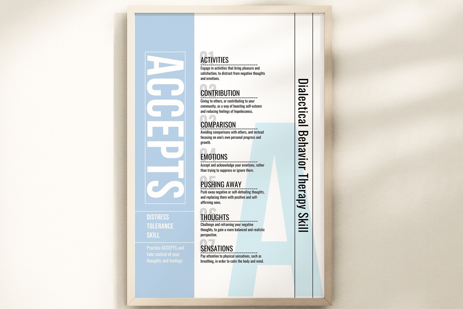 ACCEPTS DBT Poster, Distress Tolerance Skill, DBT Skill, Mental Health ...