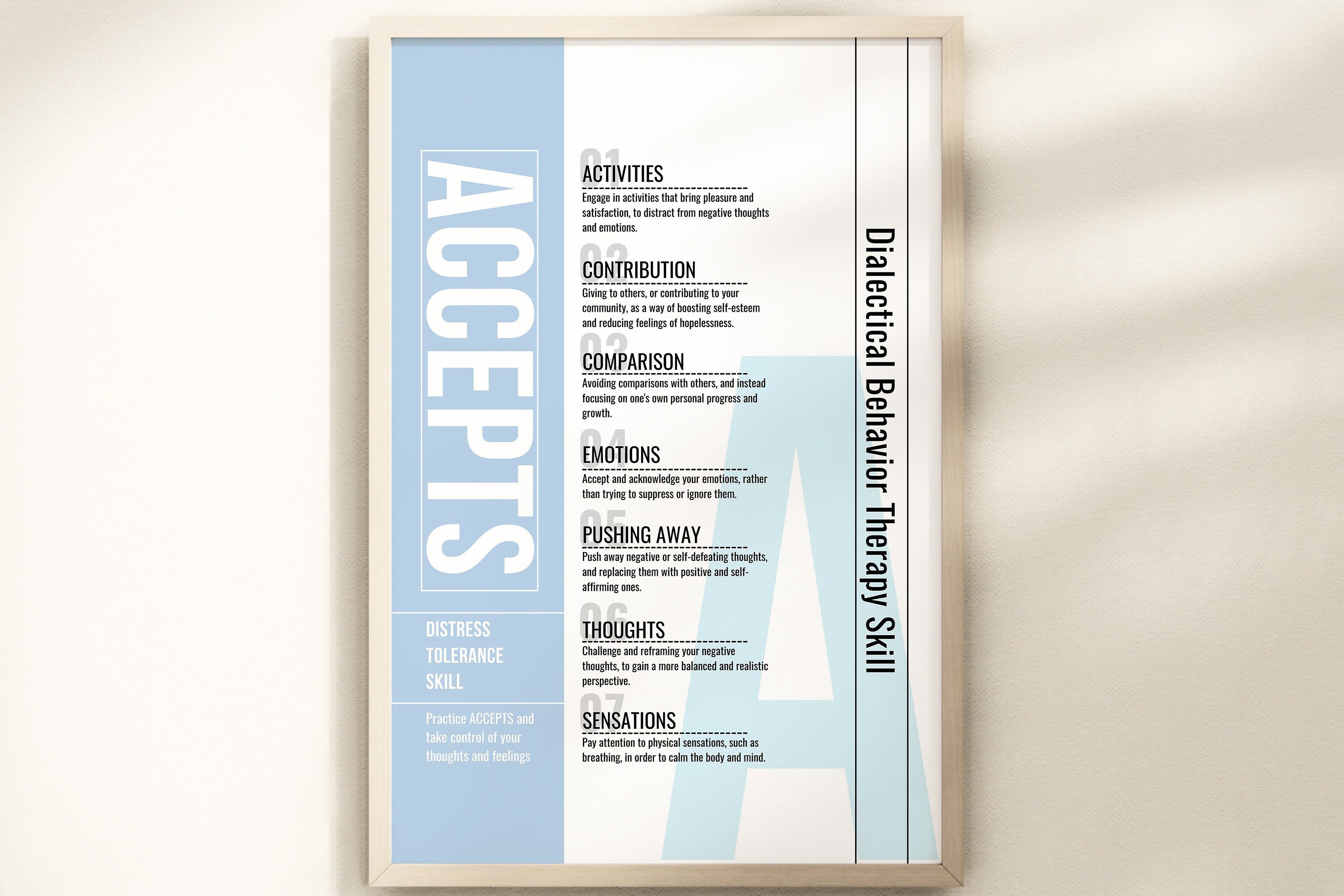 ACCEPTS DBT Poster, Distress Tolerance Skill, DBT Skill, Mental Health ...
