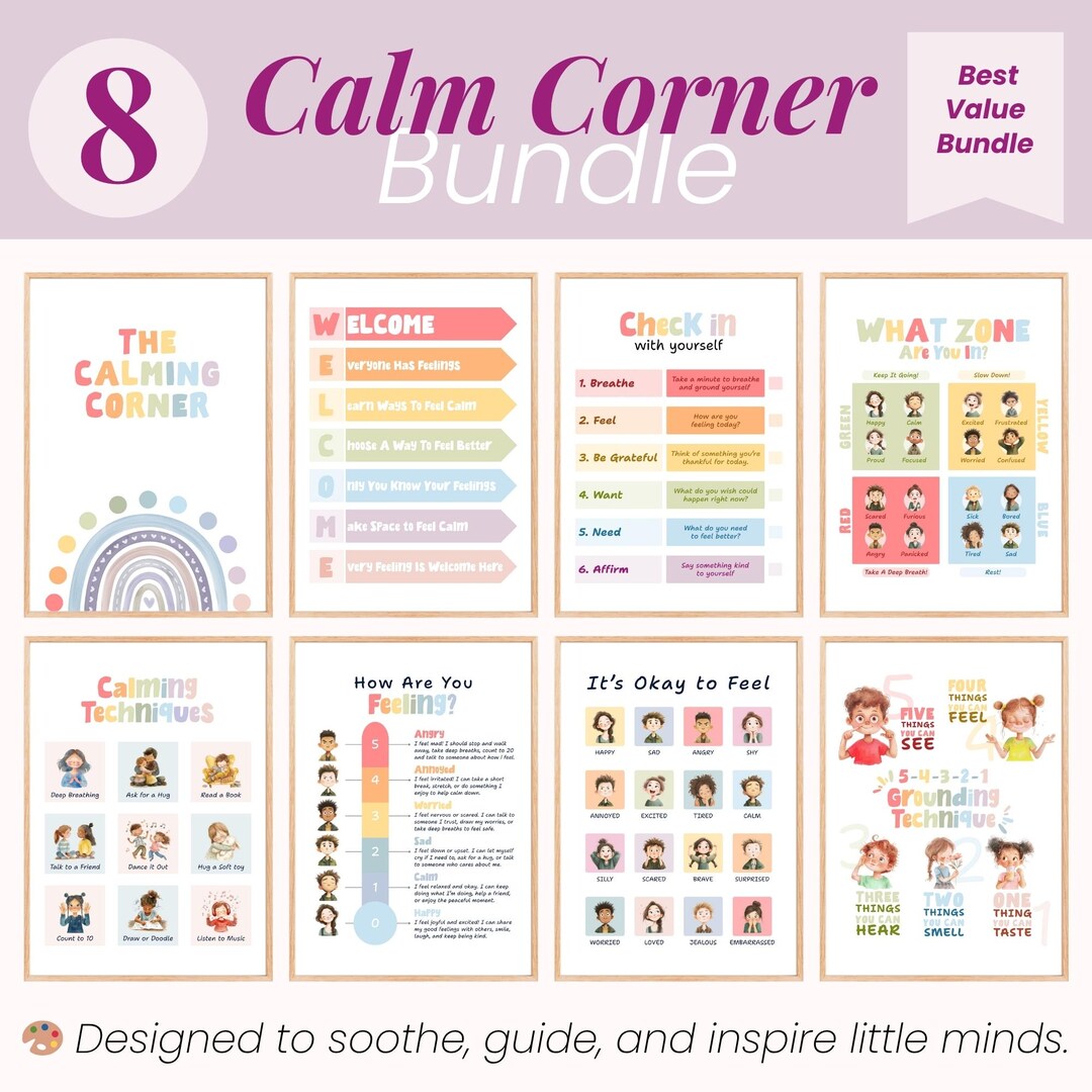 Calm Corner Bundle, Calming Corner for Kids, Educational Wall Art ...