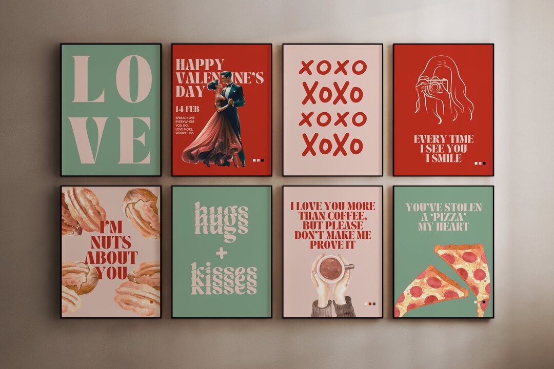 Valentine Day Poster Assorted Set of 8, Valentine Day Art, Valentine ...