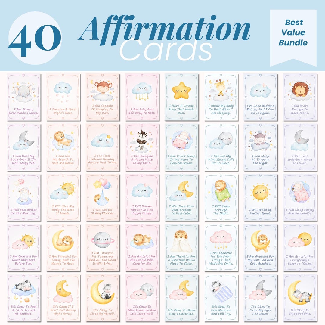 40 Bedtime Affirmation Cards for Kids, Encouragement Cards, Positive ...