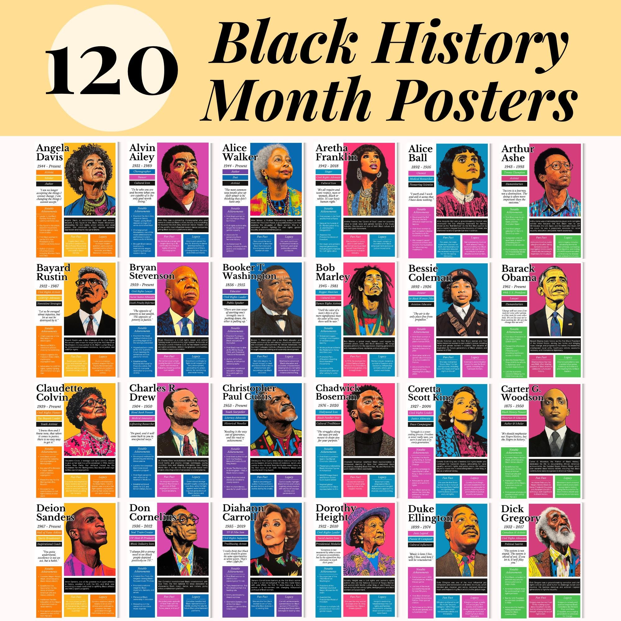 120 African American Icons Black History Month Posters, Juneteenth ...