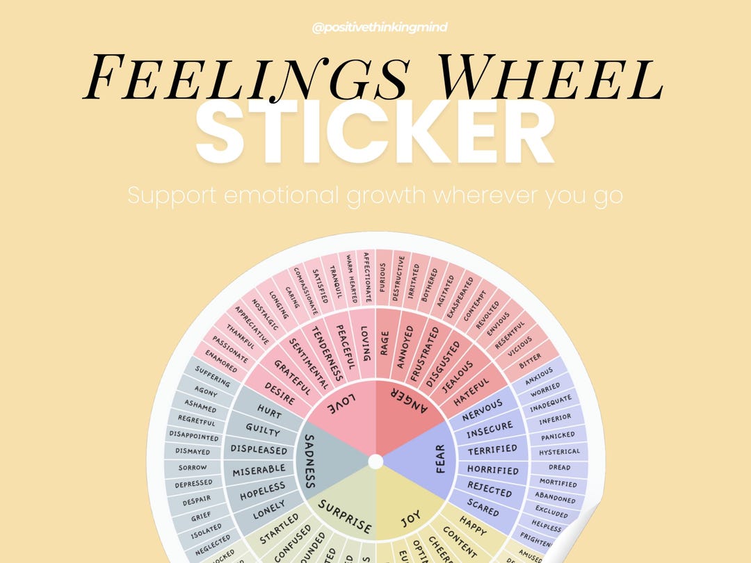 Wheels of Emotions Sticker, Feelings Wheel Sticker, Mental Health Vinyl ...