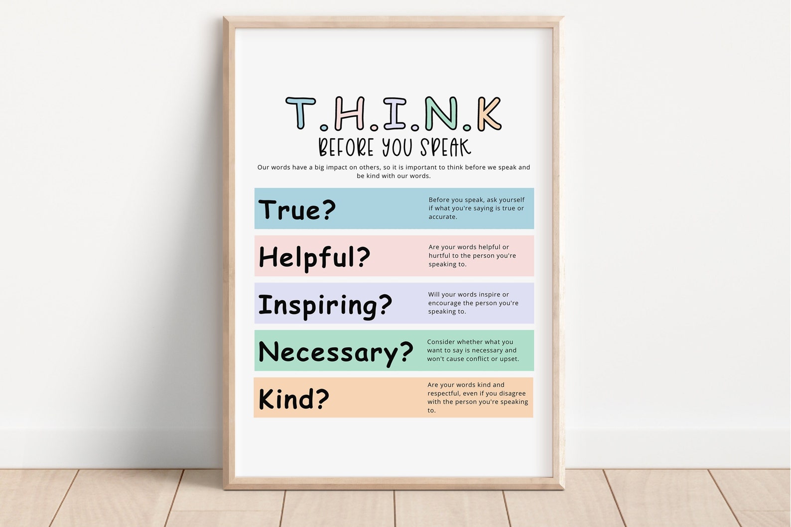 THINK Poster, Think Before You Speak Poster, Classroom Posters ...