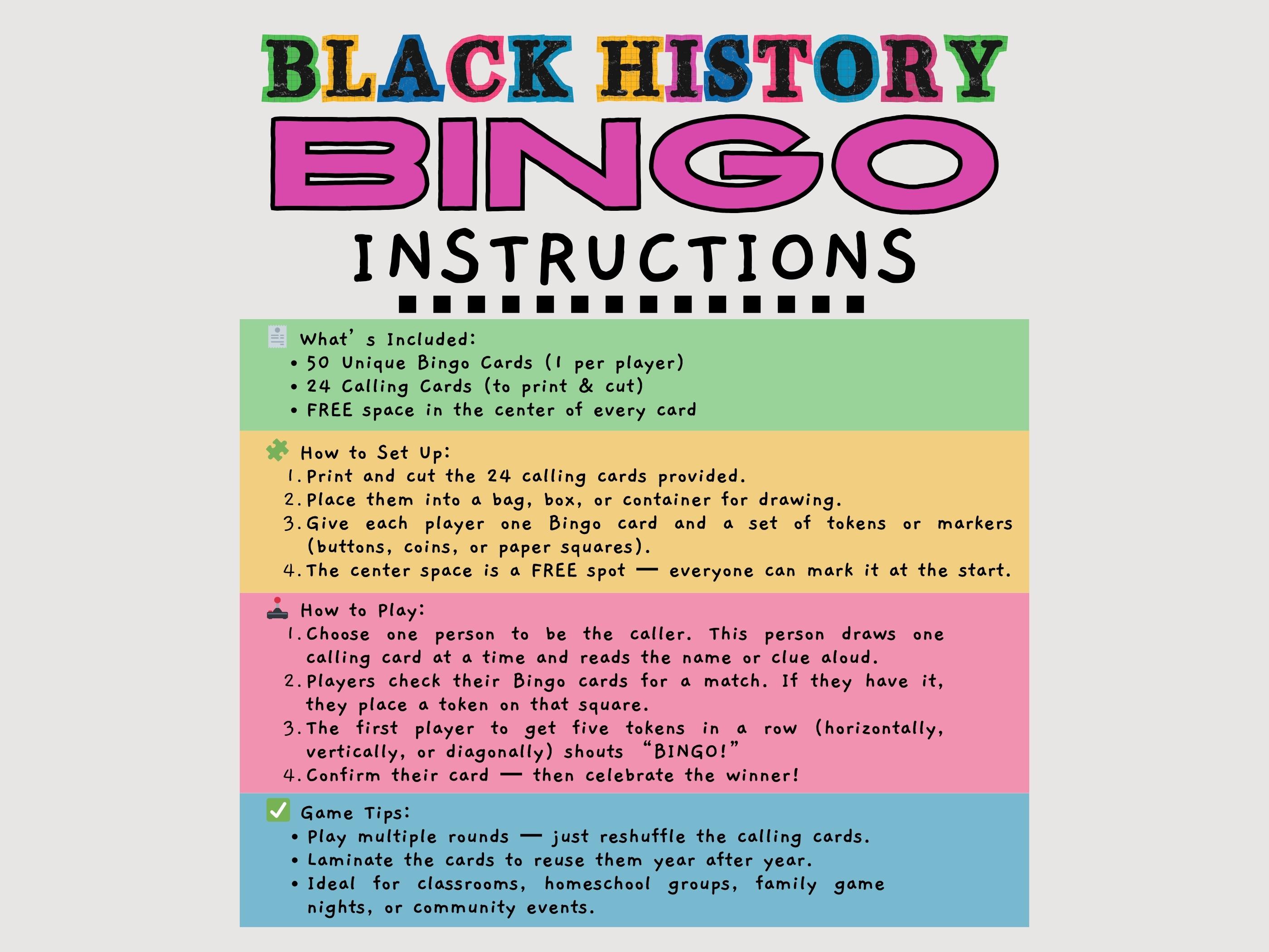 50 Black History Bingo, Black History Games for Adults Preschool, Black ...
