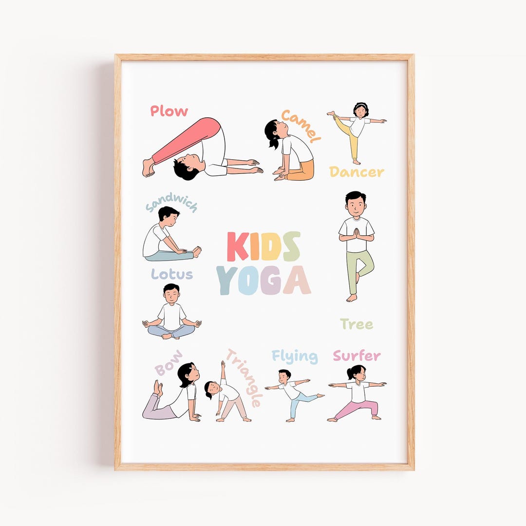 Imprimibles de yoga para niños, posturas de yoga digitales para niños ...