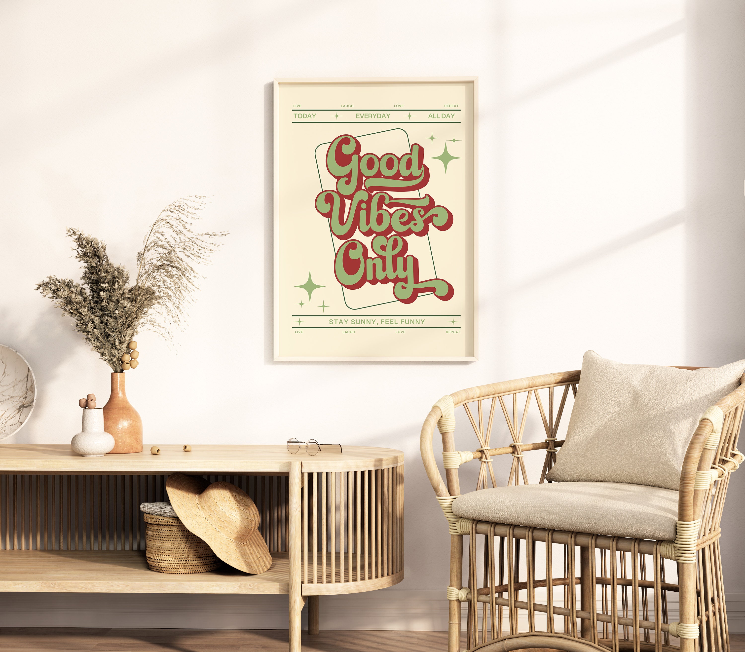 Good Vibes Only Retro Poster, Inspirational Wall Art, Retro Digital ...