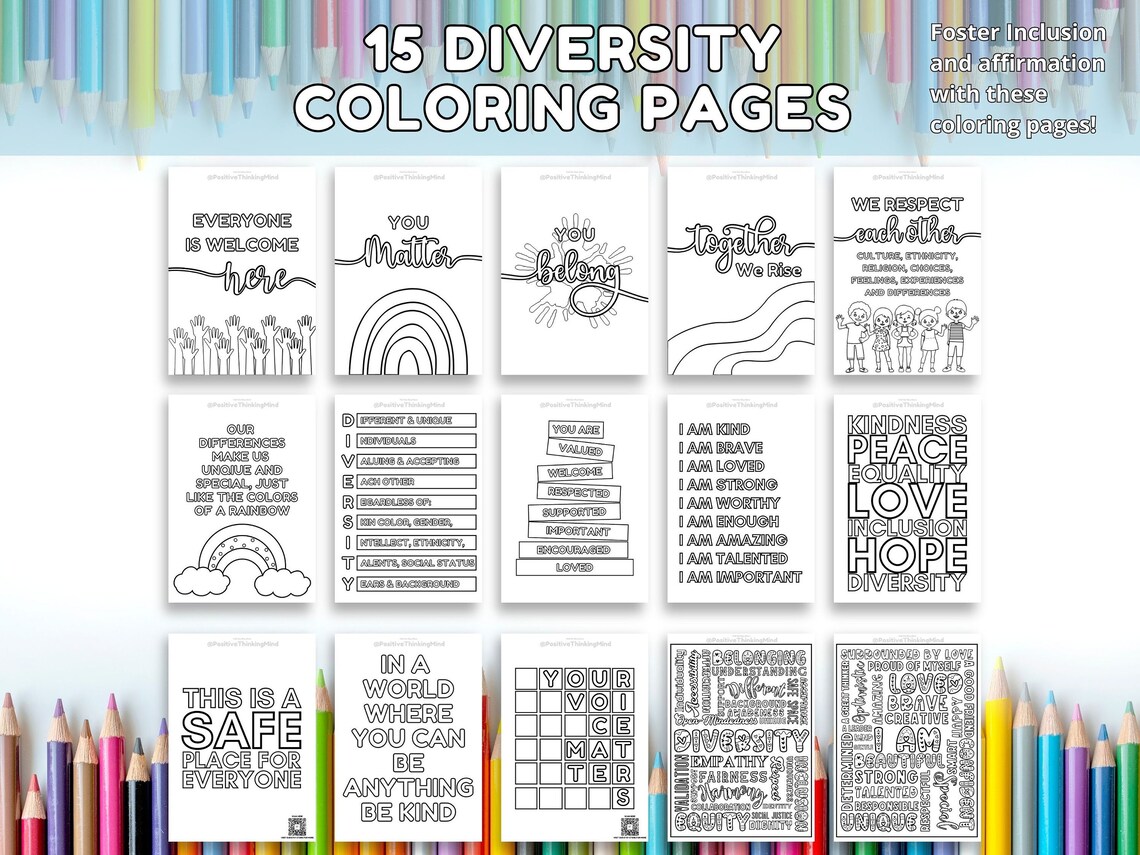 Inclusive & Affirmative Kids Coloring Pages 15 Digital Printable Sheets ...