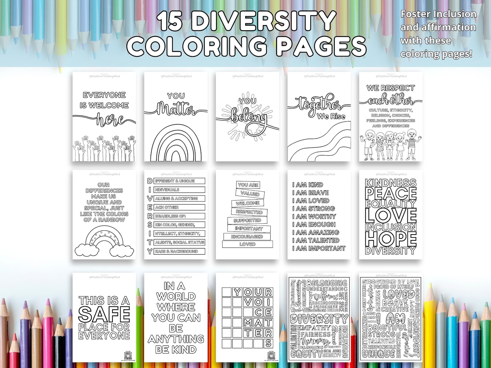 Inclusive & Affirmative Kids Coloring Pages 15 Digital Printable Sheets ...