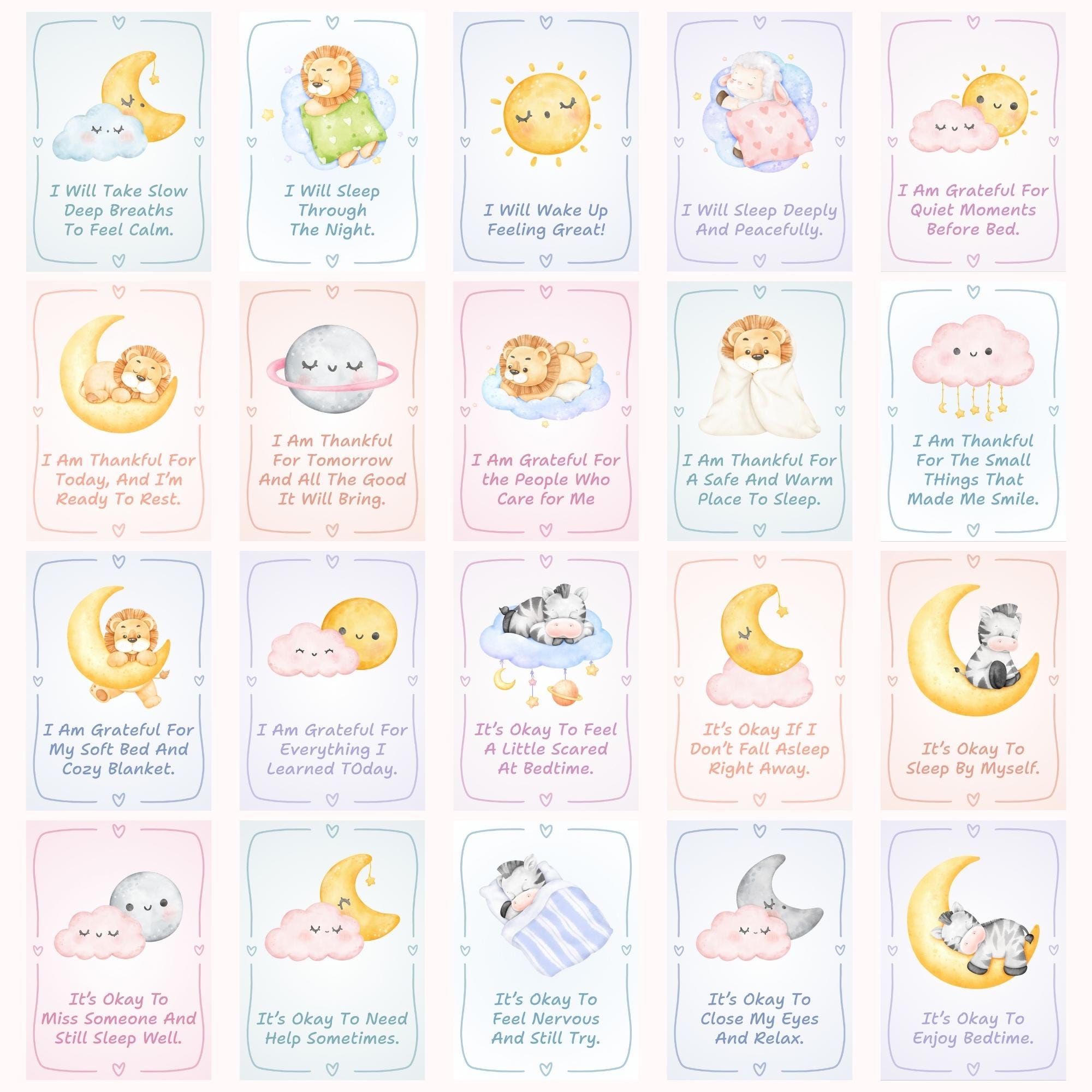 40 Bedtime Affirmation Cards for Kids, Encouragement Cards, Positive ...