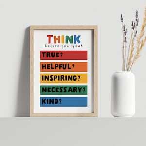 THINK Poster, Think Before You Speak Poster, Classroom Poster ...