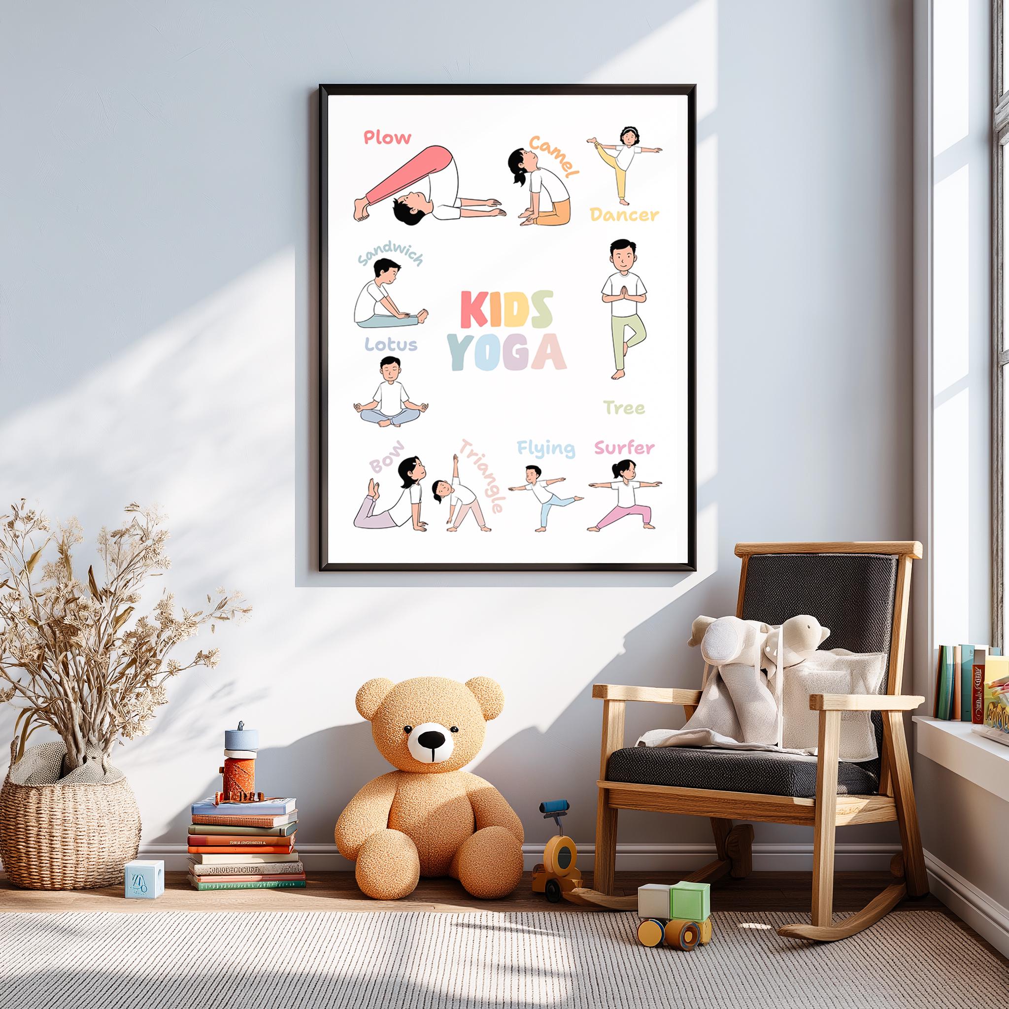 Kids Yoga Poses Poster, Calm Corner Posters Pastel, Kids Yoga Stretches ...