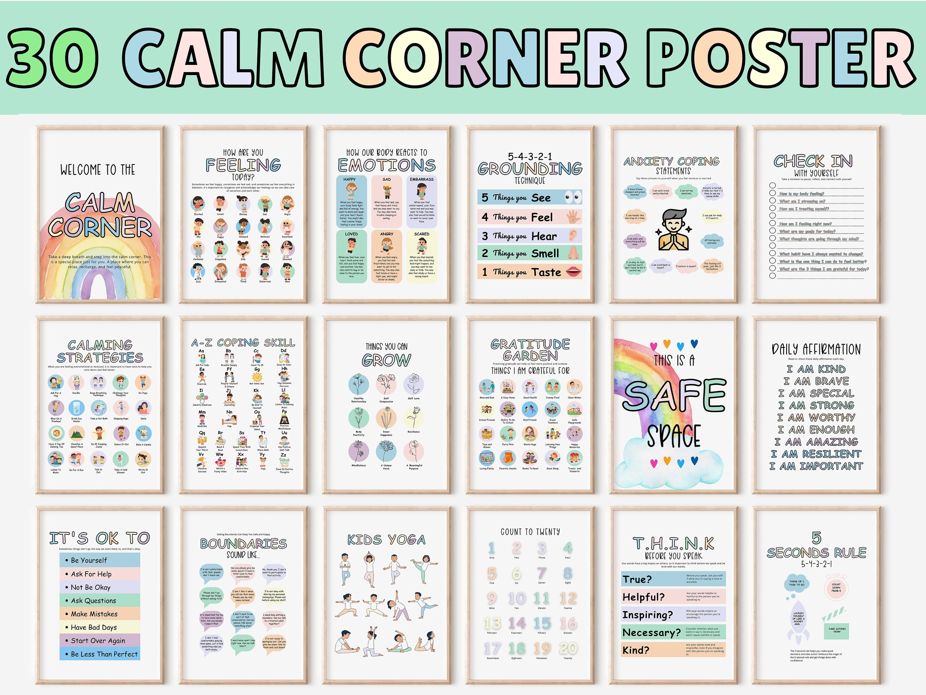 Calm Corner Posters, Calming Down Corner Printables, Kids Affirmation ...