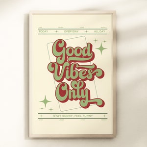 Good Vibes Only Retro Poster, Inspirational Wall Art, Retro Digital ...