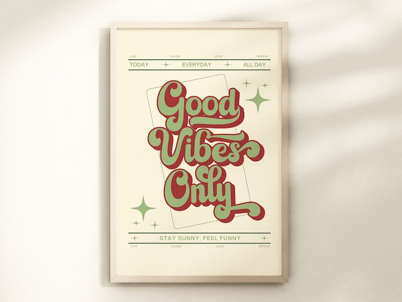 Good Vibes Only Retro Poster, Inspirational Wall Art, Retro Digital ...