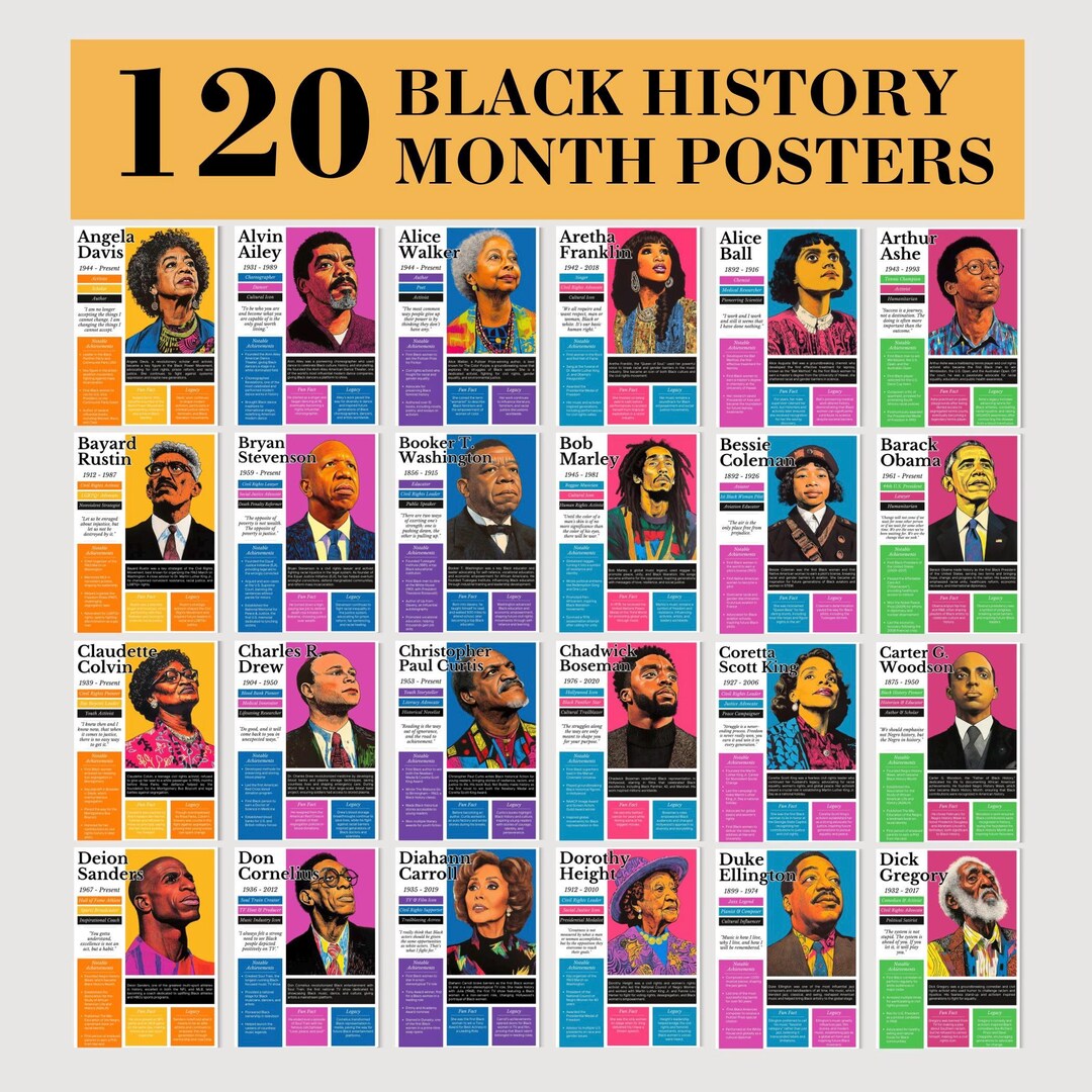 120 African American Icons Black History Month Posters, Juneteenth ...