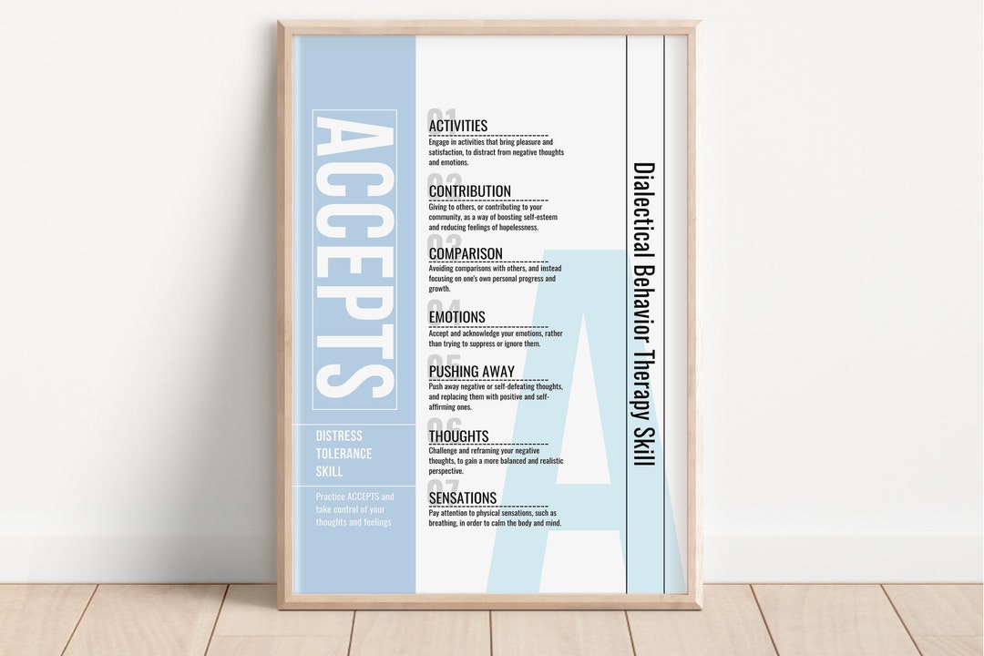 ACCEPTS DBT Poster, Distress Tolerance Skill, DBT Skill, Mental Health ...