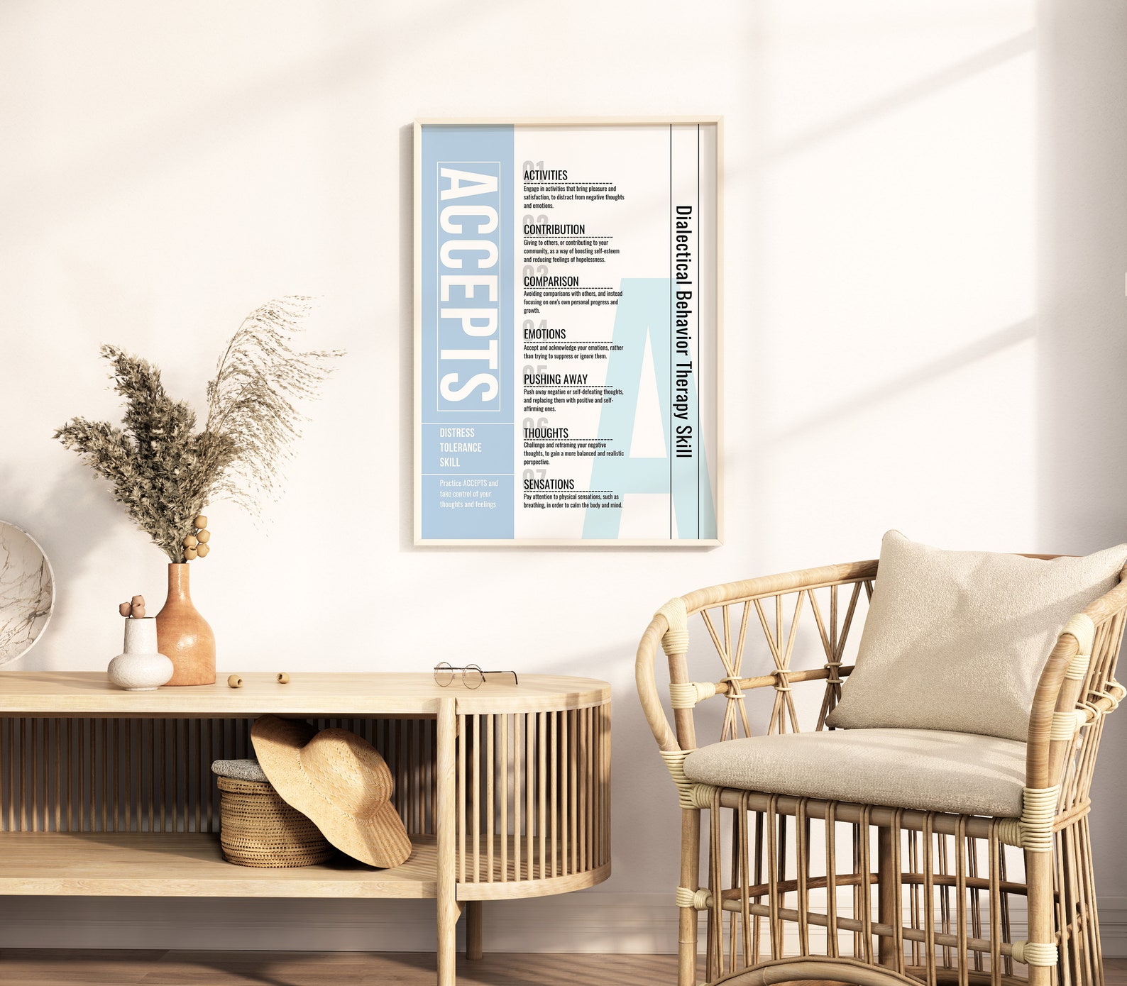 ACCEPTS DBT Poster, Distress Tolerance Skill, DBT Skill, Mental Health ...