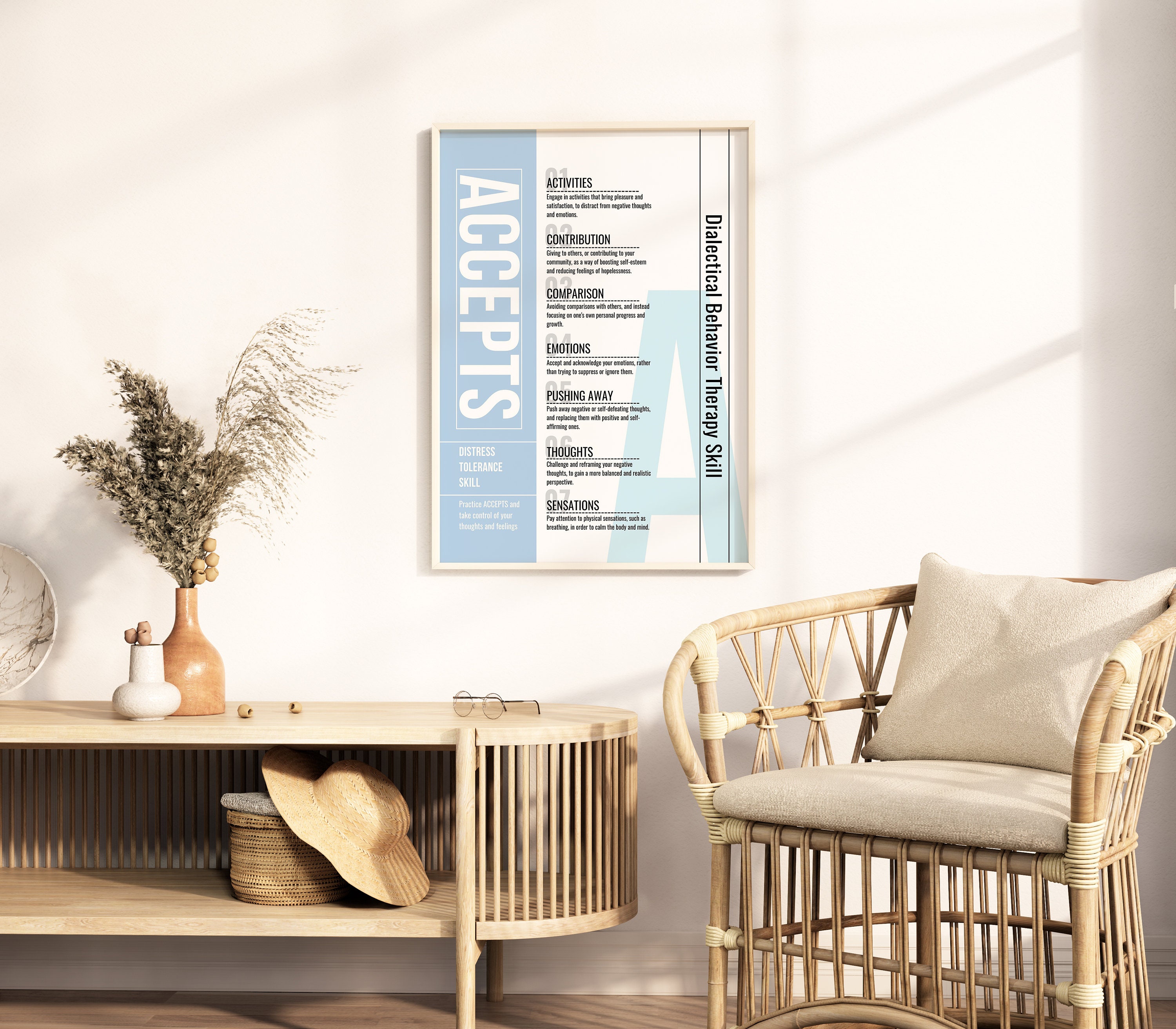 ACCEPTS DBT Poster, Distress Tolerance Skill, DBT Skill, Mental Health ...