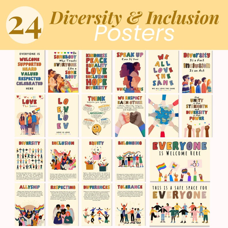 Inclusion Bulletin Board, DEIB Poster Set, Diversity Classroom Posters ...