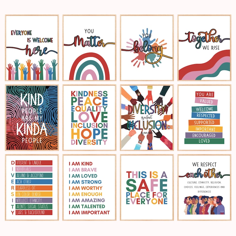 Set of 12 Diversity and Inclusion Posters, School Counselor Office ...