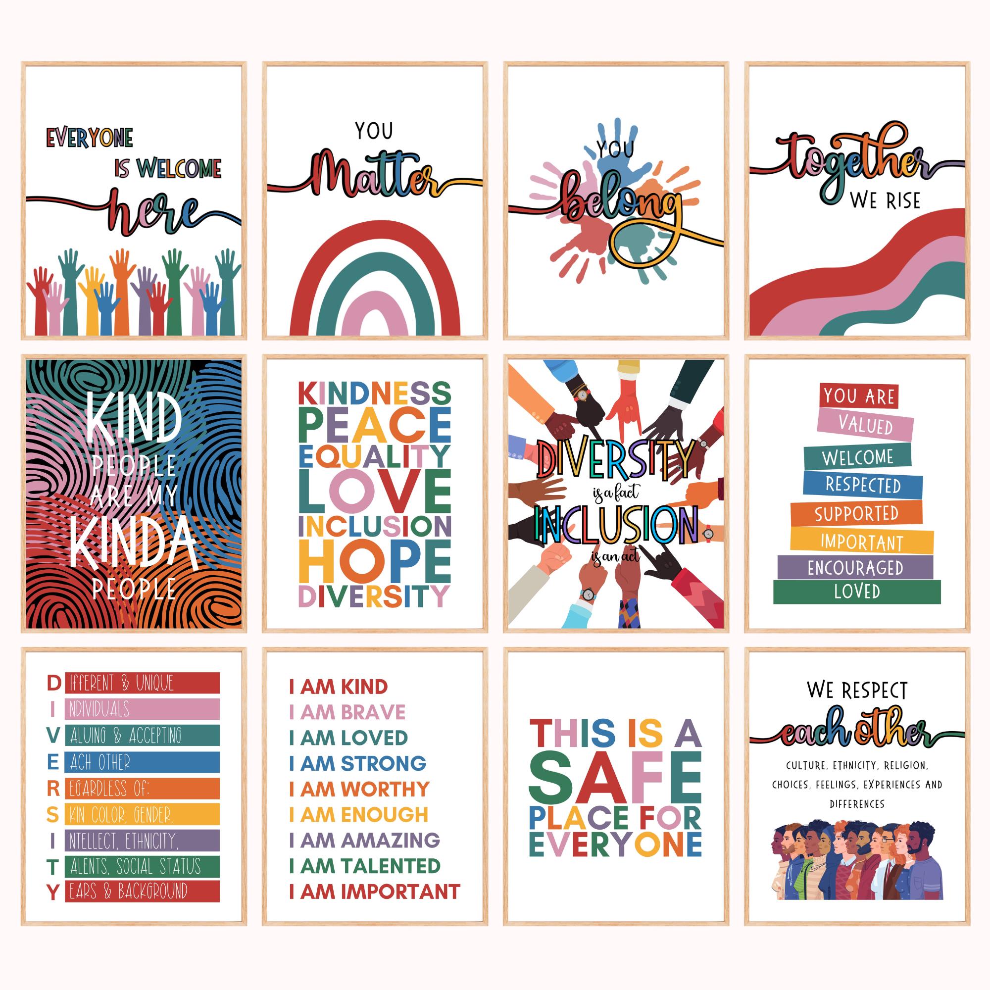 Set of 12 Diversity and Inclusion Posters, School Counselor Office ...