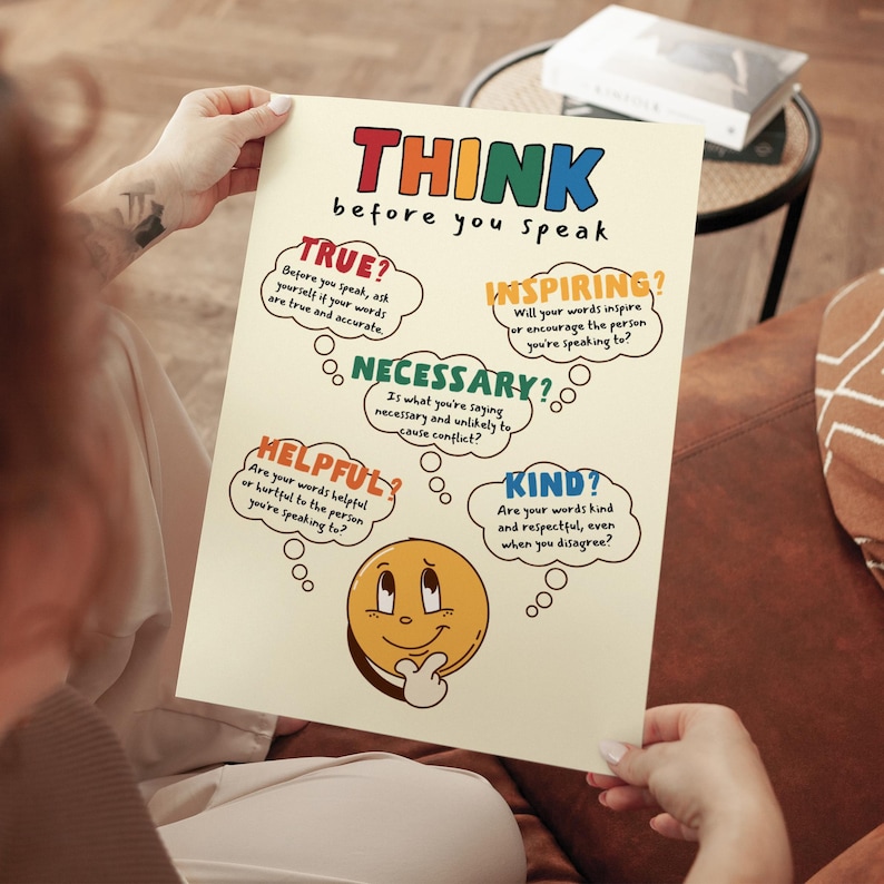 THINK Before You Speak Sign, Classroom Decor Poster, Think Acronym ...