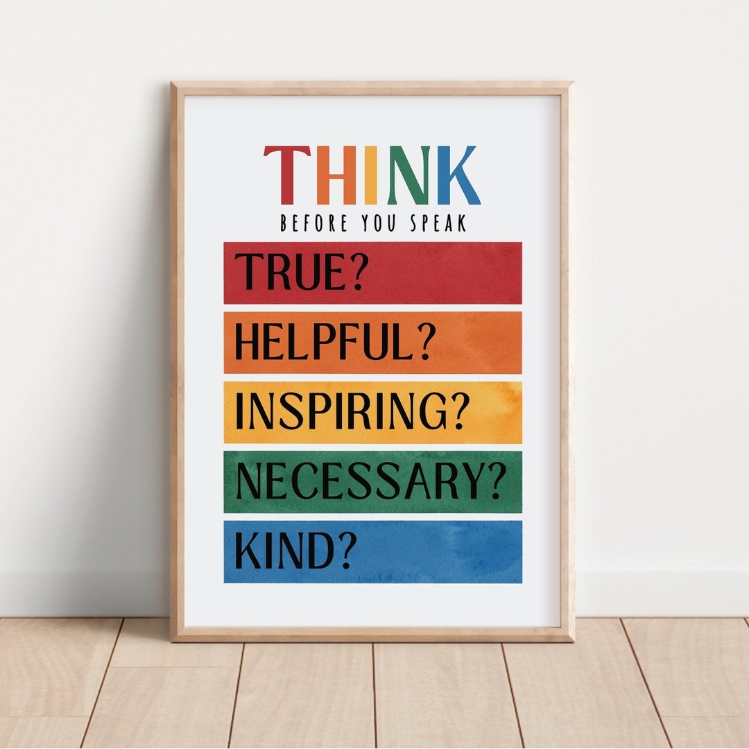 THINK Poster, Think Before You Speak Poster, Classroom Poster ...