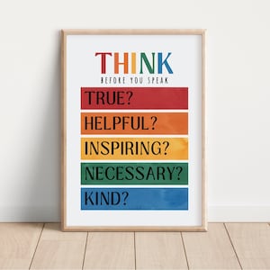 THINK Poster, Think Before You Speak Poster, Classroom Poster ...