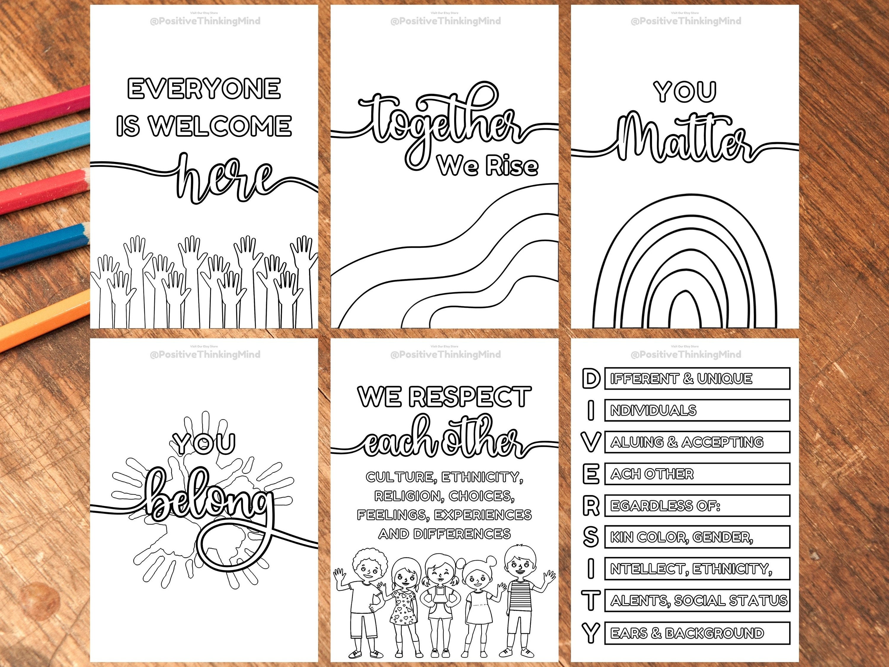 Inclusive & Affirmative Kids Coloring Pages 15 Digital Printable Sheets ...