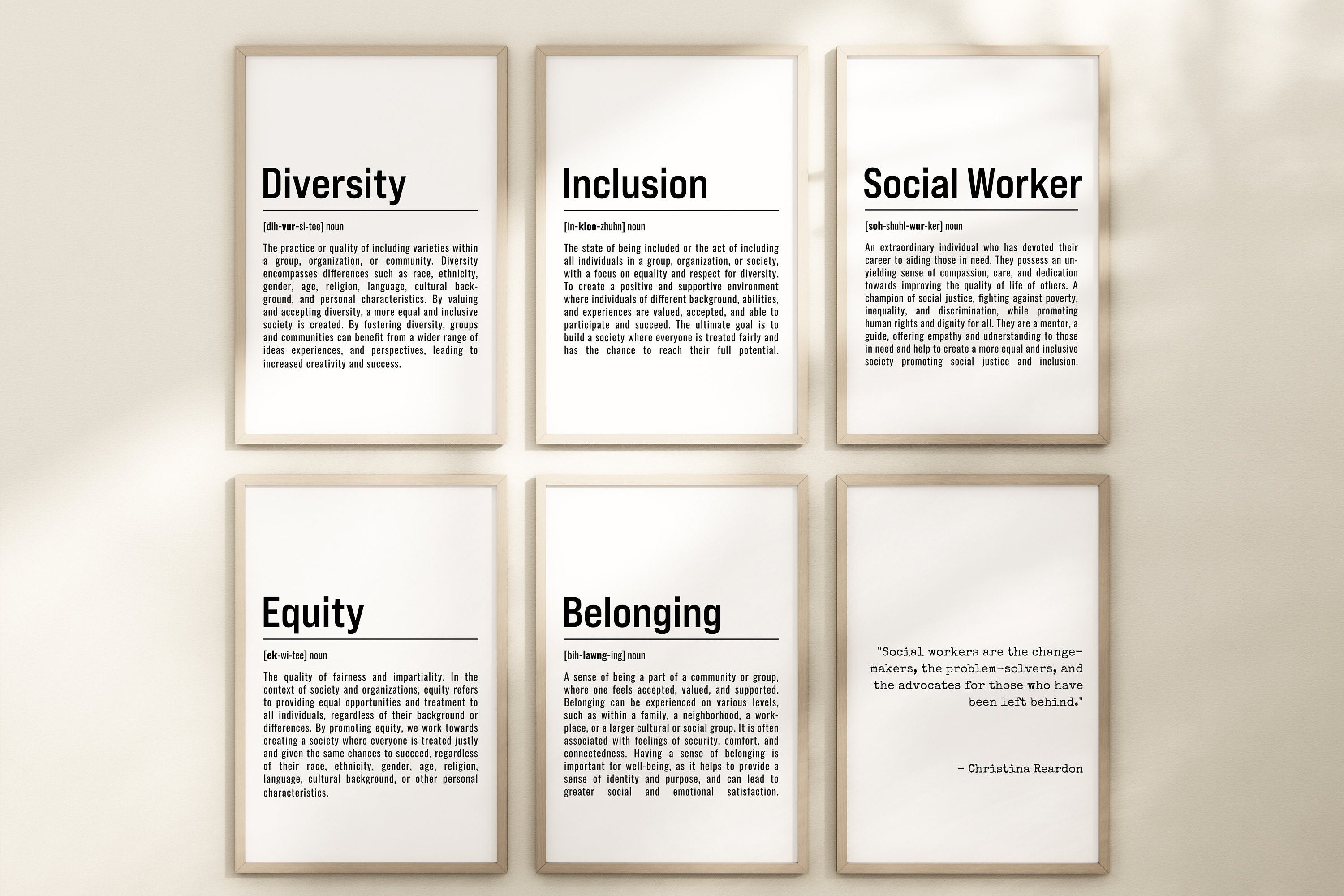 Set of 6 Social Worker Definition Poster, Diversity Definition Poster ...