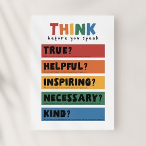 THINK Poster, Think Before You Speak Poster, Classroom Poster ...