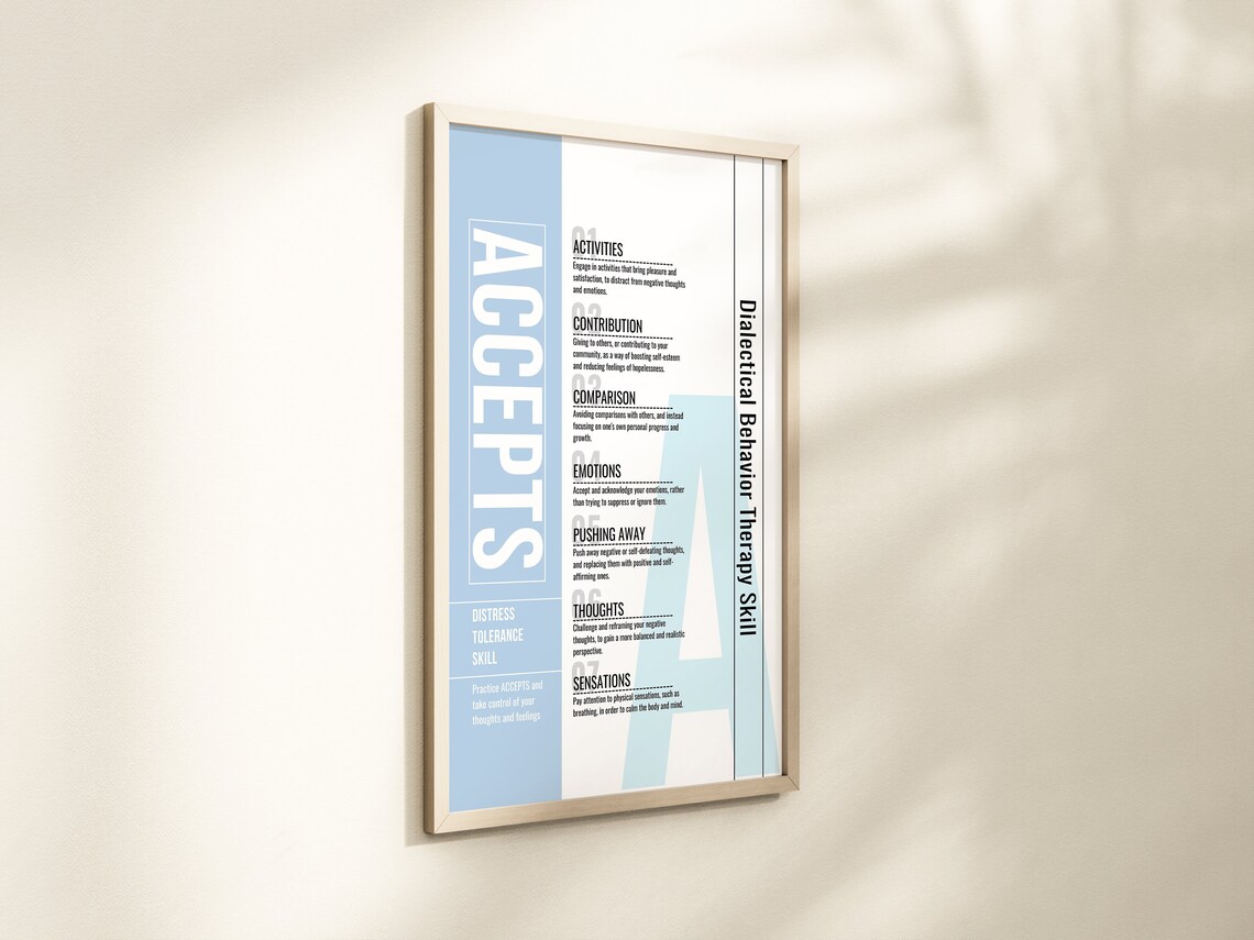ACCEPTS DBT Poster, Distress Tolerance Skill, DBT Skill, Mental Health ...
